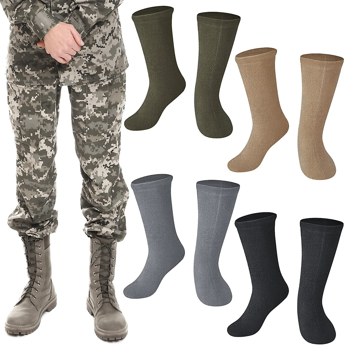 4 Pairs Military Boot Liner Socks Winter Warm Fleece Boot Socks for Women Men Military Hiking Sock Liners Socks for Sport Outdoor Hunting