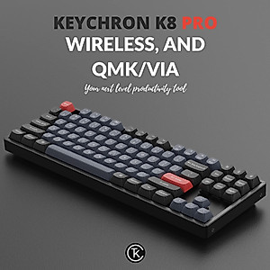Keychron K8 Pro QMK/VIA Wireless Mechanical Keyboard, Hot-Swappable Aluminum Frame TKL Custom Programmable Keyboard with RGB Backlit, Gateron G Pro Blue Switch