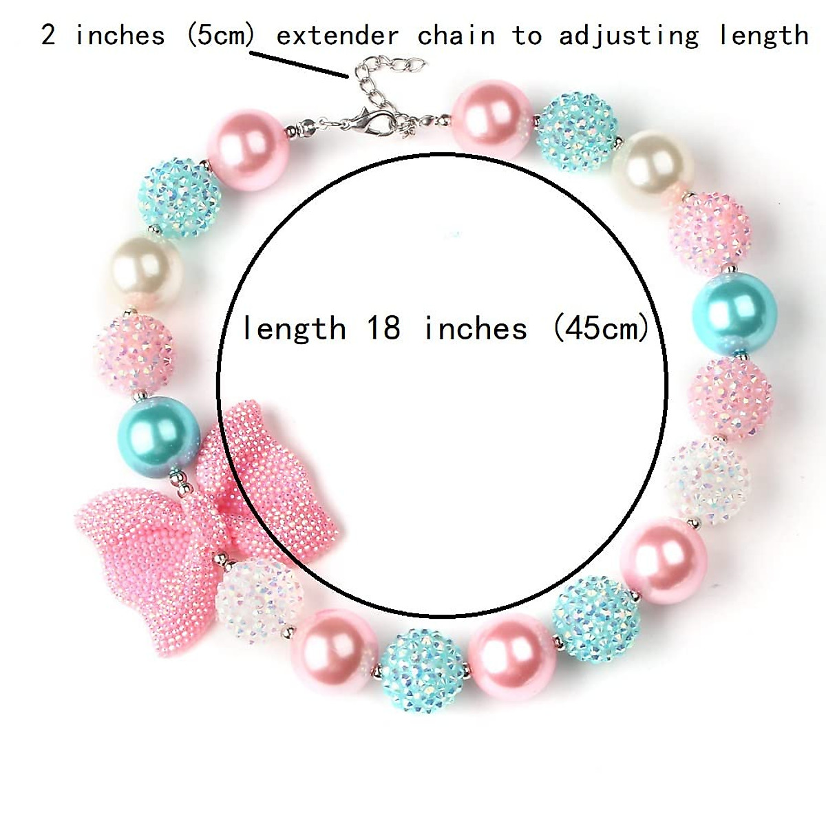 RONGWIN Bubblegum Necklace For Little Girls Chunky Beads Necklace Bow Pendant Jewelry For Princess Party Dress Up Pretend Play Jewelry Set Party Favor Gifts With Gift Box (Pink Bow D)