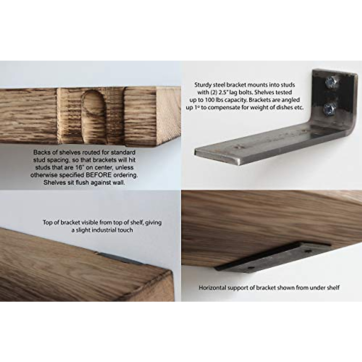 Urban Legacy Deep Floating Shelves | Unfinished White Oak Hardwood with Low Profile Brackets | High Weight Capacity (36" x 11" x 2")