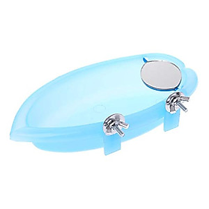 Keersi Bird Bath with Mirror Toy for Pet Small Medium Parrot Budgie Parakeet Cockatiel Conure Lovebird Finch Canary African Grey Cockatoo Amazon Cage Healthy Shower Bathing Tub Food Feeder Bowl