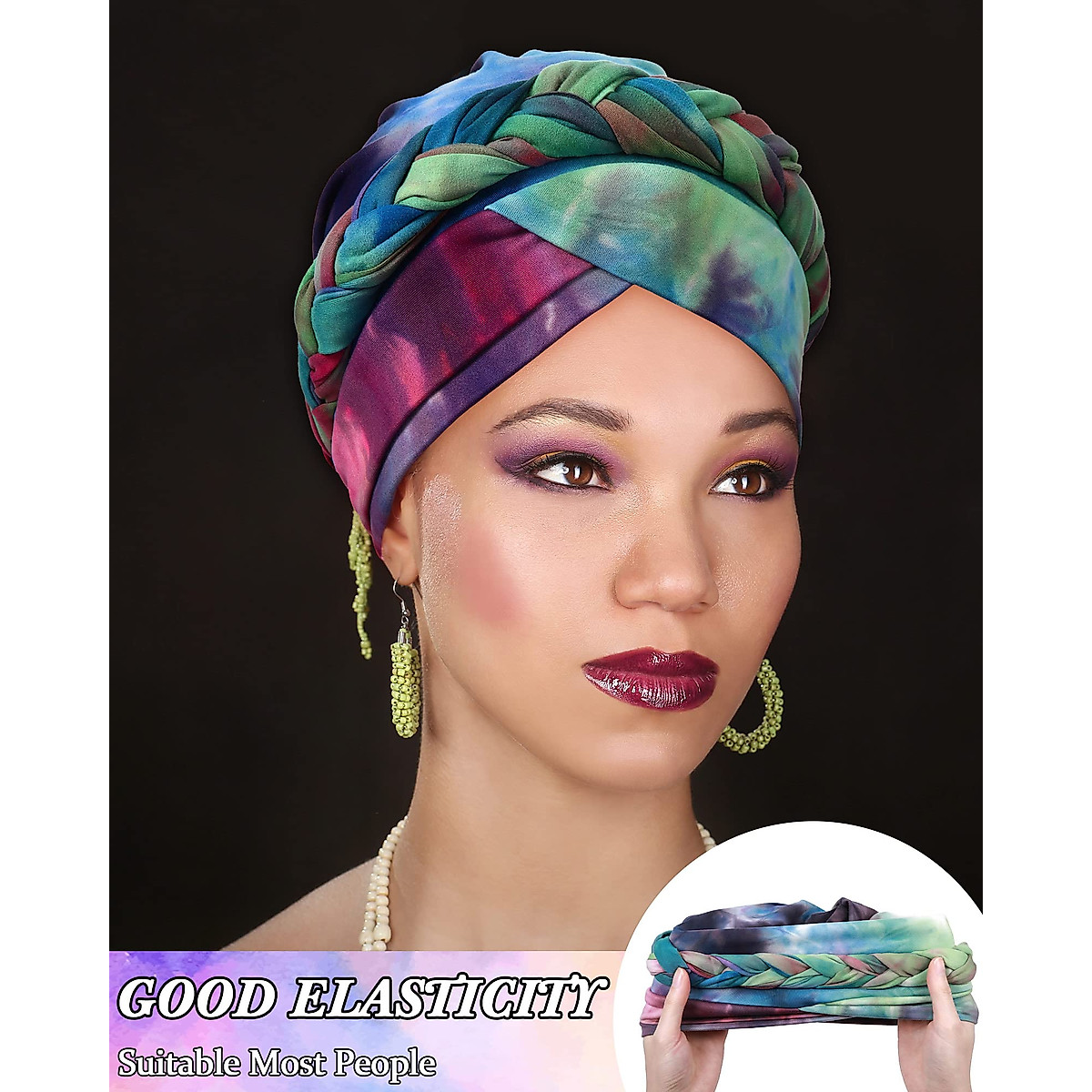 4 Pieces African Women Turban Cap Head Wraps Beaded Headscarf Beanie Wrap