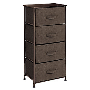 mDesign Tall Dresser Storage Tower Stand with 4 Removable Fabric Drawers - Steel Frame, Wood Top Organizer for Bedroom, Entryway, Closet - Lido Collection - Espresso Brown