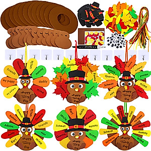 Winlyn 12 Sets Thanksgiving Wreath Signs Decorations Art Sets DIY Thanksgiving Craft Kits Give Thanks Turkey Fall Maple Leaf Foam Stickers Googly Eyes for Kids Party School Home Classroom Activities