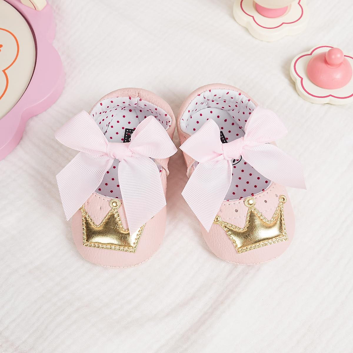 Meckior Infant Baby Girls Boys Handmade Princess Flats Toddler First Walkers Soft PU Leather Non-Slip Crib Wedding Dress Shoes