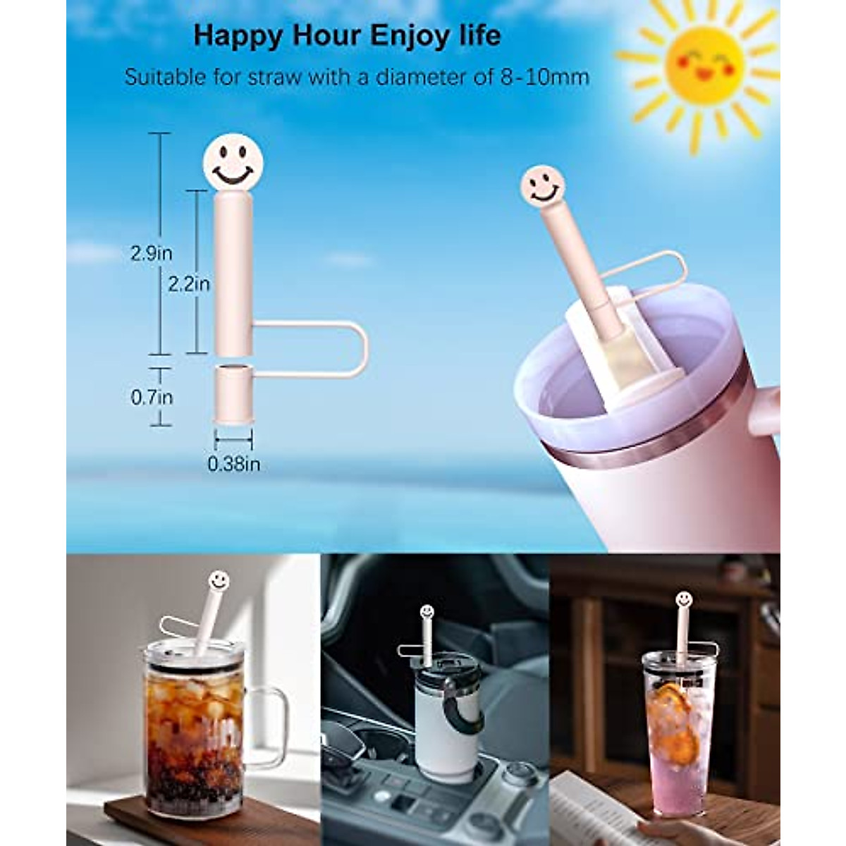 Aiscool 6Pcs Straw Covers Compatible with Stanley 30&40 Oz Tumbler with Handle Rose Quartz, 0.39in/10mm Straw Covers Cap, Soft Reusable Silicone Straw Protectors