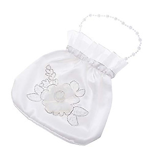 DOITOOL Satin Bridal Wedding Money Bag White Bridal Wedding Bag Satin Flower Decorated Dolly Bag Bridal Purse Handbag for Wedding