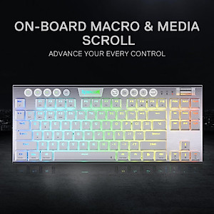 Redragon K621 Horus TKL Wireless RGB Mechanical Keyboard, 5.0 BT/2.4 Ghz/Wired Three Modes 80% Ultra-Thin Low Profile BT Keyboard w/Dedicated Media Control & Tactile Brown Switches, White