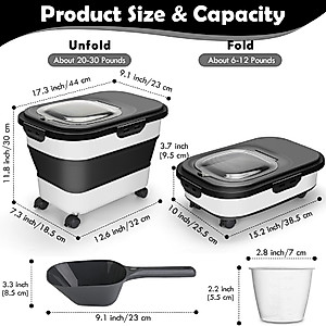 Rice Storage Container, 20-30Lbs Airtight Large Dog Cat Food Storage Containers with Wheels, Scoop & Measuring Cup, Collapsible Kitchen Flour Bin, Dry Food Storage Holder for Rice Kibble Pet Food