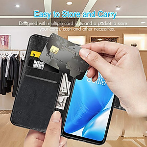 YJROP for OnePlus Nord N200 5G Case, with Screen Protector,PU Leather Wrist Strap Card Slots Shockproof Protective Flip Cover Wallet Case for 1+ Nord N200 5G,Black