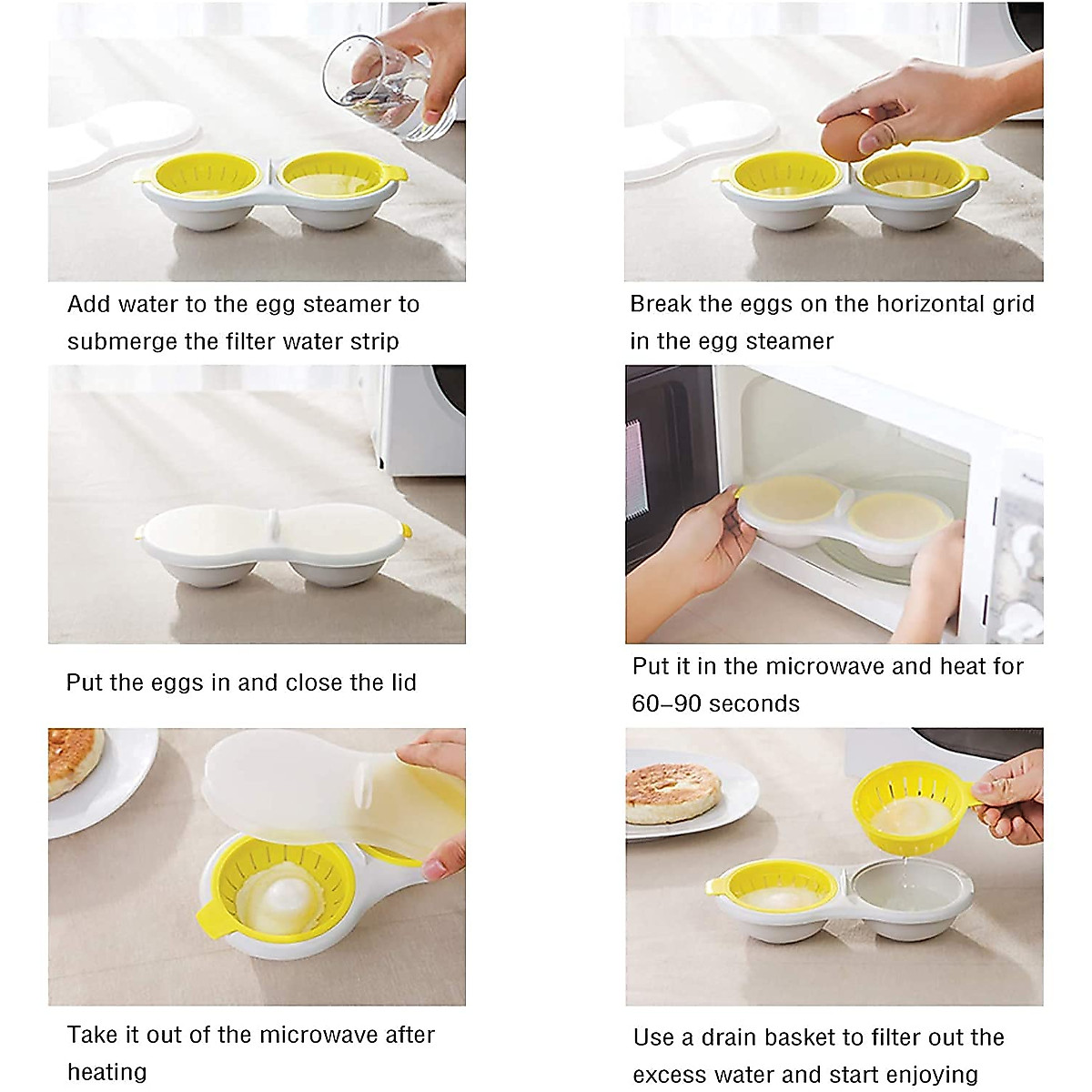 LaiDuoNINI Microwave Egg Poacher，Egg Cooking Rings, 2 Cavity, Food Grade Double Cup Boiler， Ovens Breakfast Cookware Kitchen Steamed Poached Gadget，Cooks Two Eggs at Once, (1358314-916-1820006481)