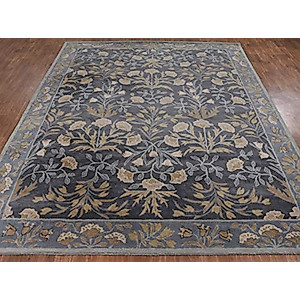 Old Hand Made Floral Blue Tulip Traditional Persian Oriental Woolen Area Rugs (9'x12')