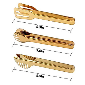 IAXSEE 2-Pack 9 Inch Stainless Steel Gold Salad Tongs, Non-slip & Easy Grip Smart Locking Clip Handy Utensil for Cooking, Serving, Barbecue, Buffet, Salad, Ice, Oven