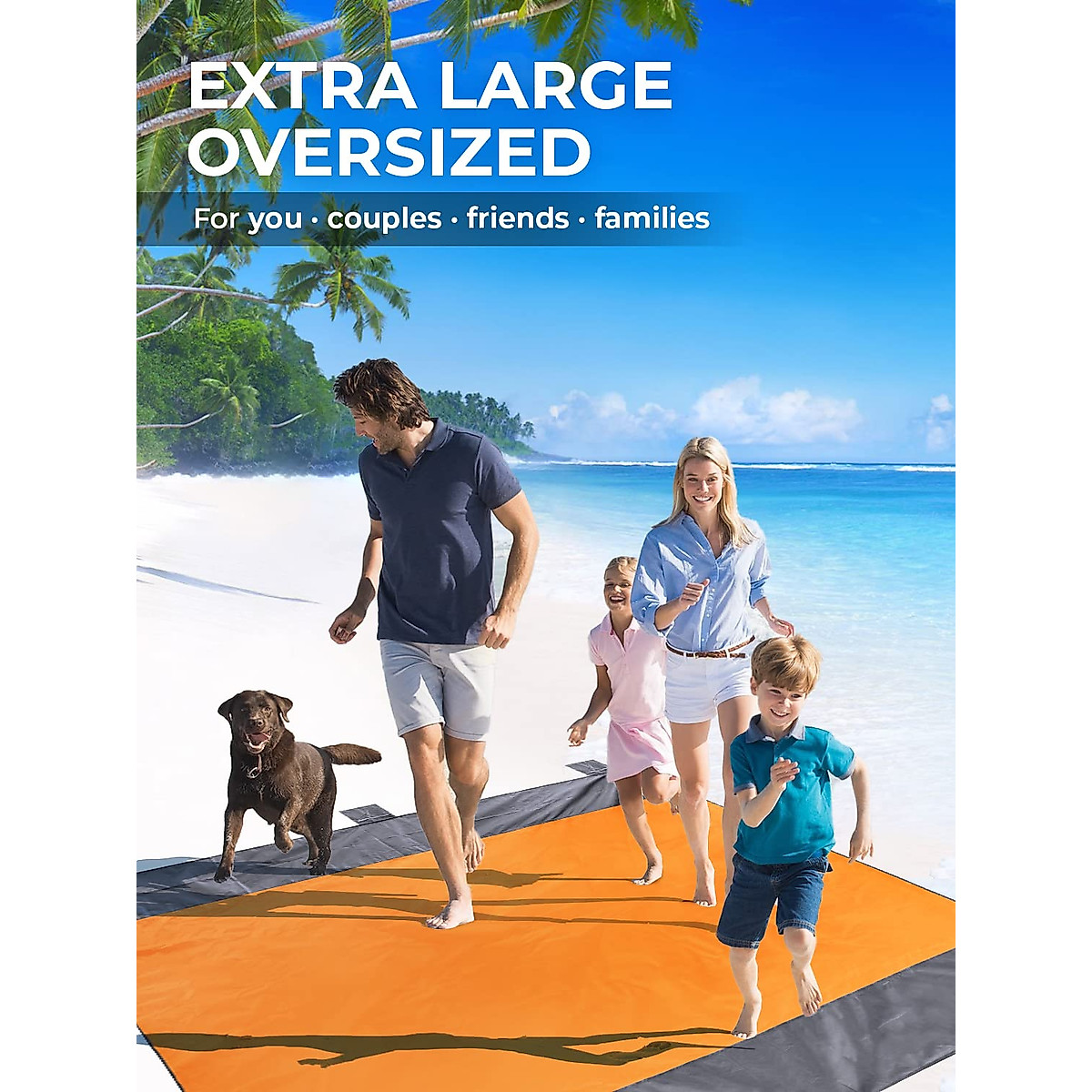 POPCHOSE Beach Blanket, Sandfree Beach Mat ‎108"x85.2"/83"x78" for 7 Persons, Extra Large Beach Blanket Waterproof Sandproof with 6 Stakes, Easy to Clean, Lightweight Compact Beach Accessories