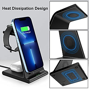 3 in 1 Charging Station for Fitbit Versa 3 Fitbit Sense, Charger Wireless Compatible with iPhone 14/14 Pro Max/13/12/11, for Samsung Galaxy S22 S21 Note20, for AirPods Pro/3, Galaxy Buds 2/Pro