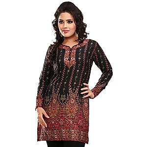 Indian Short Kurti Top Tunic Printed Women's India Clothes (Black, 4XL)