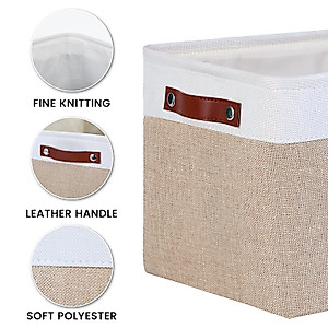 Ecegeva Fabric Storage Bins, Large Storage Baskets with Handles for Toys Towels Books Organization, Foldable Linen Cloth Storage Baskets for Organizing Closet Laundry Nursery(White&Khaki)