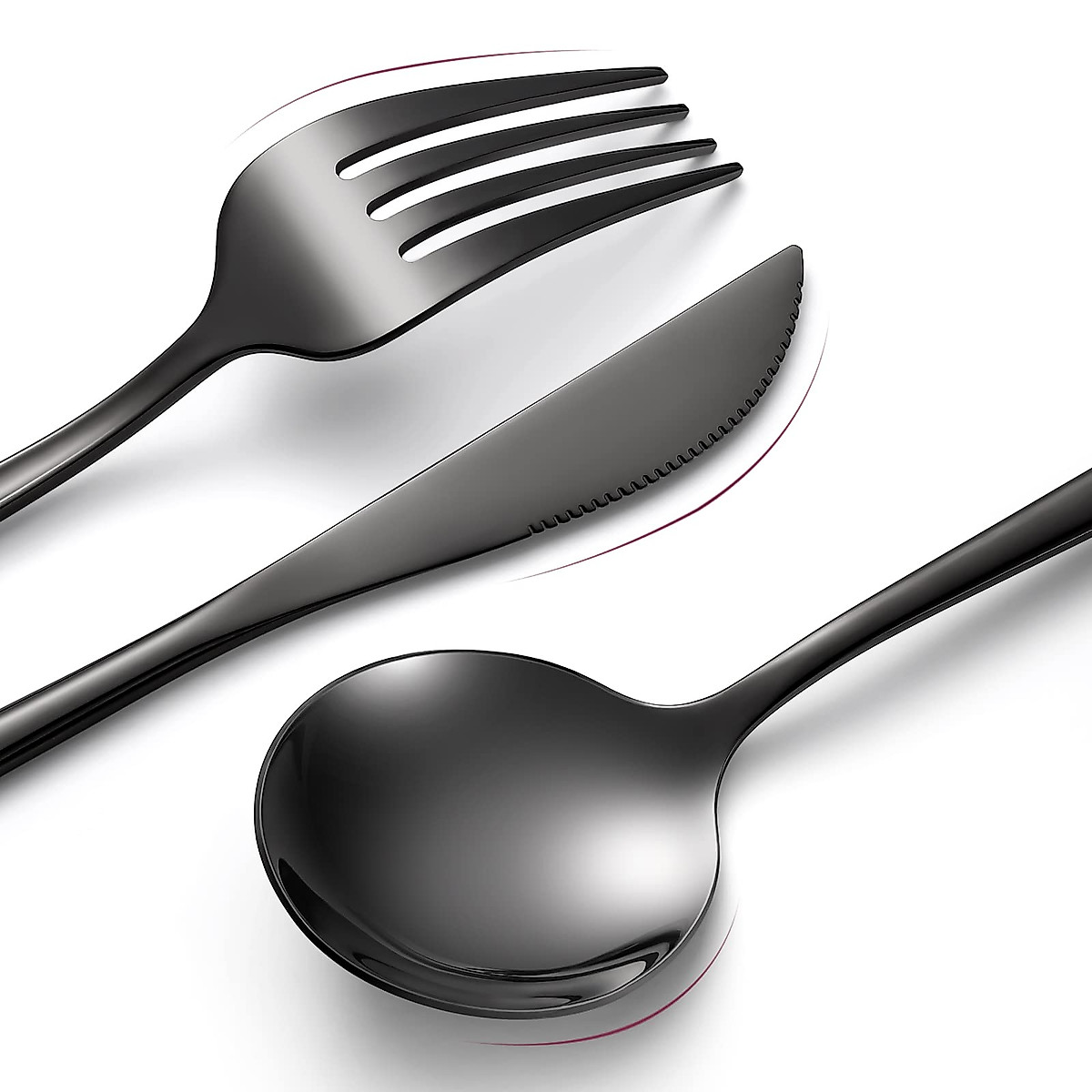 Black Silverware Set 30 Pieces, Black Flatware Utensil Cutlery Set for 6, Stainless Steel Black Forks Spoons and Knives Set Service for 6, Mirror Polished