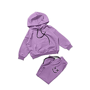 blibean Teen Boy Fall Clothes Sets Jogging Jogger Outfit Little Girl Hoodies Two Piece Sweat Pants Comfy 2pc CLothes Age 12T-13T (Size 12-13 Year) Purple