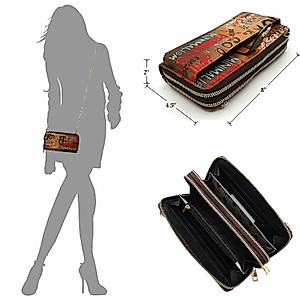 Multicolor Graffiti Printed Cell Phone Purse Wallet Smartphone Crossbody Wallet Travel Multifunction Phone Case Wristlet Clutch Wallet (#A-Black)