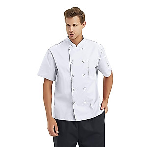 TopTie 3 Pack Custom Short Sleeve Chef Coats Personalized Heat Transfer & Embroidered Jackets-SET7-L