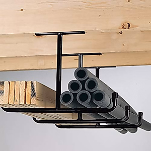 Henson Overhead Garage Storage Rack - Heavy Duty Double Ceiling Mounted Hooks Utility Hangers Safe Racks for Fishing Rod 16.5" Arm Length 2 Pack, Black