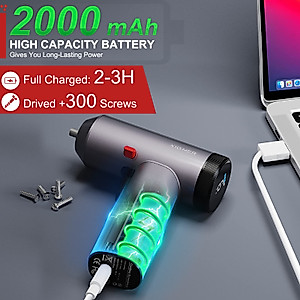 XIGMER 3.6V/4V Power Electric Screwdriver Kit 29pcs Bits, 6N.m Cordless Screwdriver Set, Rechargeable Battery 2000mah, All-in-One Design with Screen/6 Torque/6 Led Lights/USB-C Charging