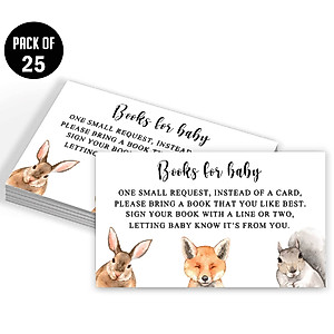 Yuzioey Woodland Baby Shower Invitations, 25 Pack Boy Woodland Invitations Macthing Envelpoes, Diaper Raffle Tickets, Book Request Cards