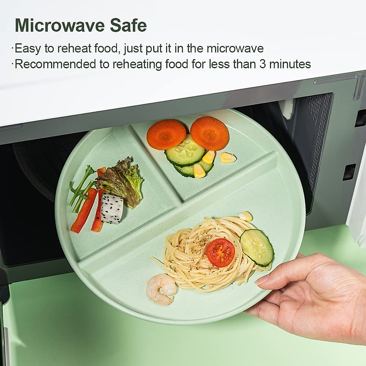 YBOBK HOME Portion Control Plate For Adults Weight Loss, Round Bariatric Portion Control Plate, Reusable Wheat Straw Divided Plate With 3 Compartments, Dishwasher & Microwave Safe (4 Pcs)