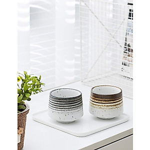 TANG PIN Handcrafted Ceramic Tea Cups Chinese Kung Fu Tea Cup Set of 2, Coffee Mugs for Cappuccino, Ceramic Sake Cups, 6 OZ(Black & White)