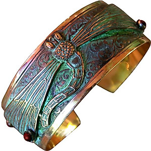Elaine Coyne Collectible Artwear Dragonfly Cuff Bracelet - USA Made - Genuine Garnet