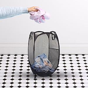 Collapsible Portable Mesh Laundry Storage Hamper - Durable, Foldable Closed Clothes Basket | Pop-up Folding Compact Washing Bag for Girl's Rooms, College Dorms, Cruises, or Travel (1PCS, Black)