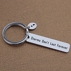 QIIER Storms Don't Last Forever Semicolon Keychain Suicide Prevention Awareness Depression Awareness Inspirational Semi Colon Jewelry (silver)