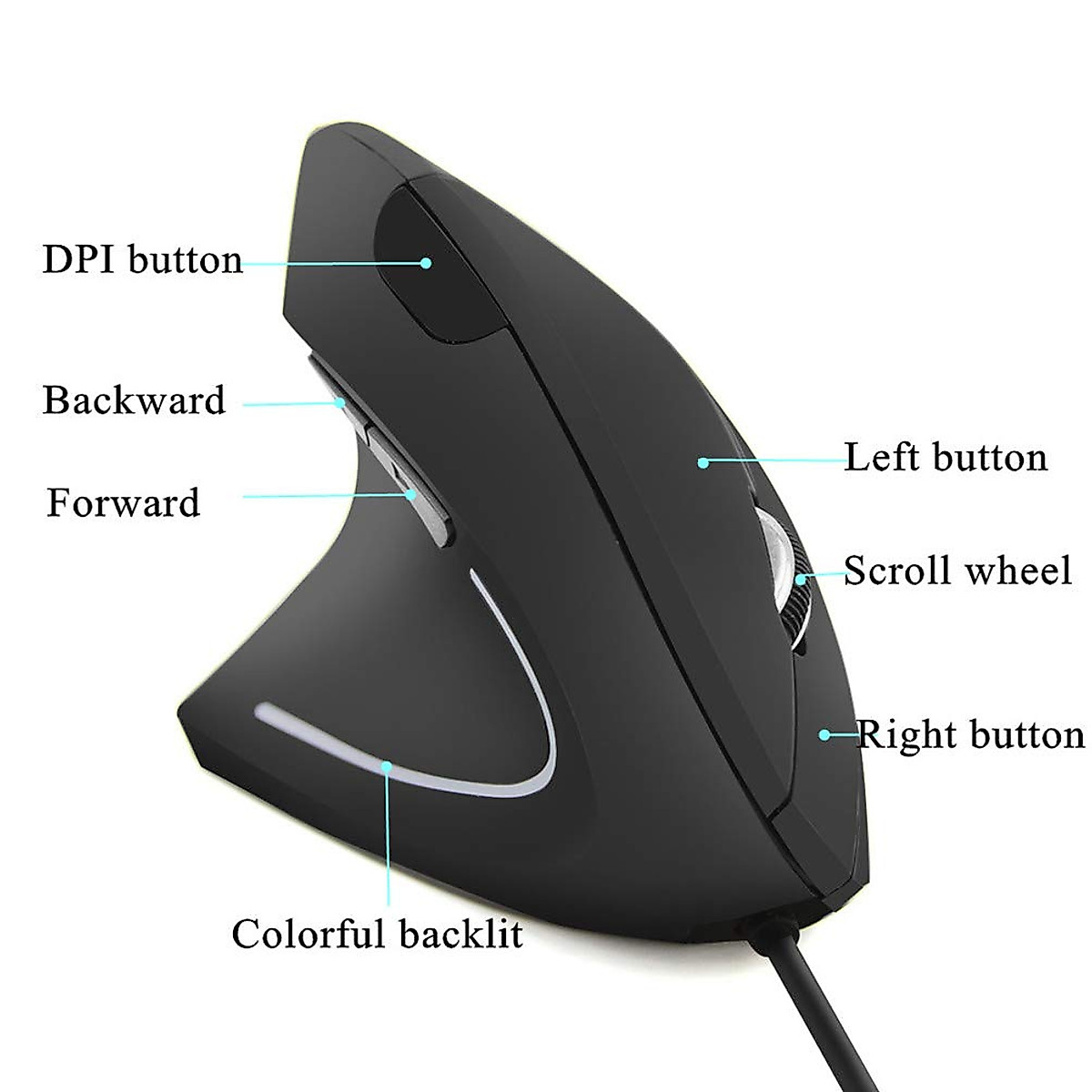 FLY WAY Left Handed Mouse,Ergonomic Vertical USB Wired Mouse 800/1200/1600 DPI Optical 6 Buttons Gaming Mice for PC Laptop Computer Desktop Mac (Left Hand)