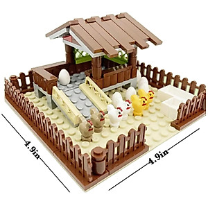 General Jim's Chicken Coop Hen House Modular Building Block Brick Set 122 Piece Set or Addition to Rural Farm Scene Set with All Accessories Shown for Teens and Adults.