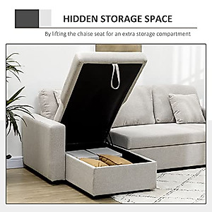 HOMCOM Sectional Sleeper Sofa, Linen Fabric L Shaped Couch with Pull Out Bed, Reversible Storage Chaise for Living Room, Apartment, 3-seat, Cream White