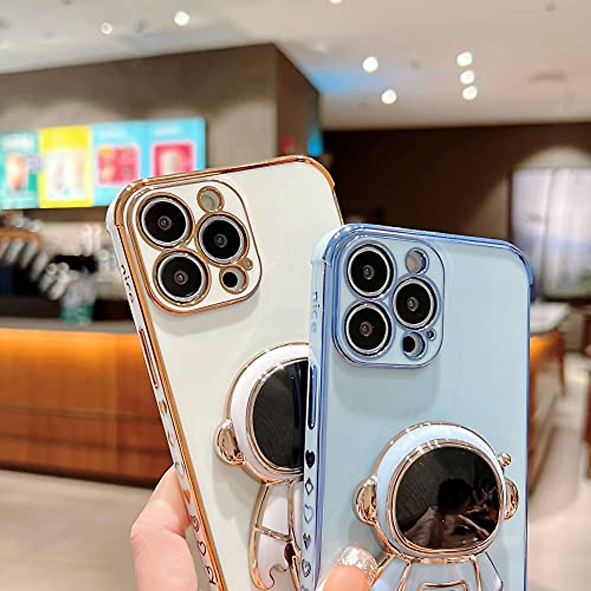 AIGOMARA 6D Plating Astronaut Hidden Stand Case Cover for iPhone 13 Pro Women Astronaut Folding Bracket Kickstand iPhone Case with Camera Protector Soft TPU Shockproof Bumper 6.1 Inch - Black