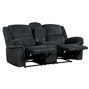 P PURLOVE Manual Reclining Loveseat Sofa with Adjustable Backrest, Velvet Recliner Loveseat with Handrail and Metal Legs, Home Theater Seating with Cup Holder and 2 USB Ports for Living Room,Dark Blue