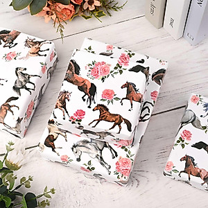 12 Sheets Horse Floral Wrapping Paper Run for The Roses Themed Gift Wrap Paper for Kentucky Derby Party Horse Racing Birthday Party DIY Craft, 19.7 × 27.6 Inch