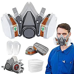 Reusable Respirator Face Cover with Filters - Half Facepiece Set with Active Cotton Against Gas/Dust/Organic Vapors/Smoke/Smells/for Epoxy Resin, Welding, Woodworking, Painting, Staining, Sanding