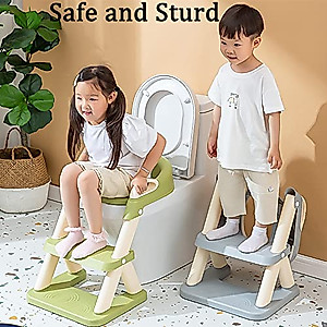 Potty Training Seat with Ladder, Foldable Toddler Toilet Potty Training Seat with Upgraded Triangle Body Design Ladder, Adjustable Multi-Purpose Two-Step Stool for Girls/Boys (Pink)