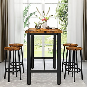 AWQM Dining Table Set for 4 Bar Table with Stools Industrial Counter Height Pub Table with 4 Chairs Bar Table and Chairs Set Kitchen Breakfast Table for Kitchen, Living Room, Industrial Brown