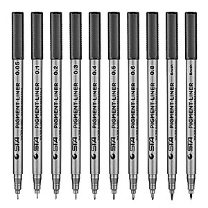 Set of 10 Black Micro-Pen Fineliner Ink Pens - Waterproof Archival ink Micro Fine Point Liner Pen, Multiliner - Sketching, Anime, Artist Illustration, Technical Drawing, Office Documents, Scrapbooking