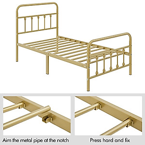 Yaheetech Classic Metal Platform Bed Frame Mattress Foundation with Victorian Style Iron-Art Headboard/Footboard/Under Bed Storage/No Box Spring Needed/Twin Size Antique Gold