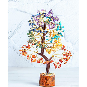 Crocon Seven Chakra Crystal Tree of Life - Gemstone Tree - 7 Chakra Tree - Crystal Tree for Positive Energy - Feng Shui - Money Tree Bonsai - Gem Stone Tree + Home Decor - Thoughtful Gift for Women