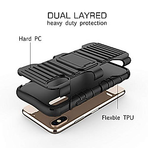 E-Tree Crossbody Lanyard Case for iPhone Xs Max (6.5 inch) with Kickstand Stand, Shockproof Dual Layered (Hard PC with Soft TPU), Anti-Lost Necklace Strap for Kids Elderly Outdoors, etc Black