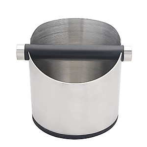 DIBTSA Espresso Knock Box, Stainless Steel Coffee Grounds Knock Box, With Removable Knock Bar and Non-Slip Rubber Base (Silver)