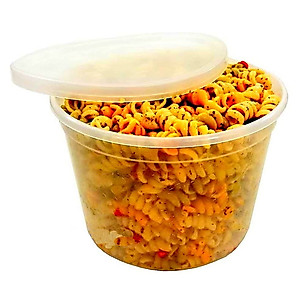 PACTOGO 64 oz (1/2 Gallon) Heavy Duty Round Plastic Deli Soup Containers with Lids, For Meal Prep Containers | BPA Free | Stackable | Leakproof | Microwave/Dishwasher/Freezer Safe (Pack of 5 Sets)