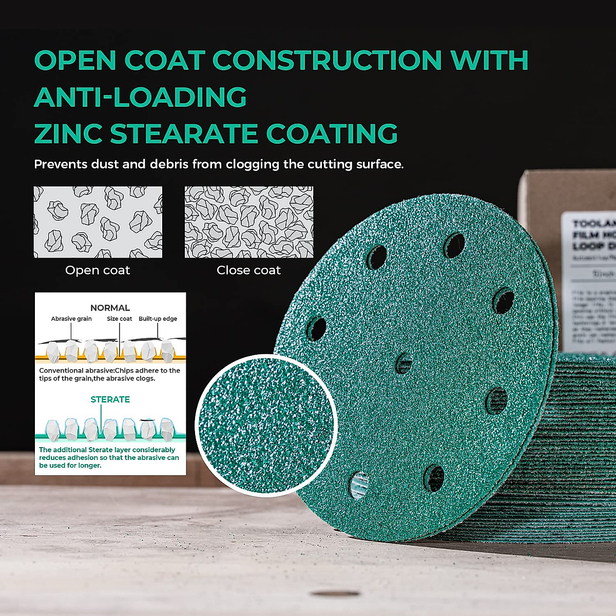 5 Inch 9 Hole 120 Grit Sanding Disc, Hook and Loop Film Backing Sanding Discs Compatible with Festool Sanders by toolant - 50 Pack