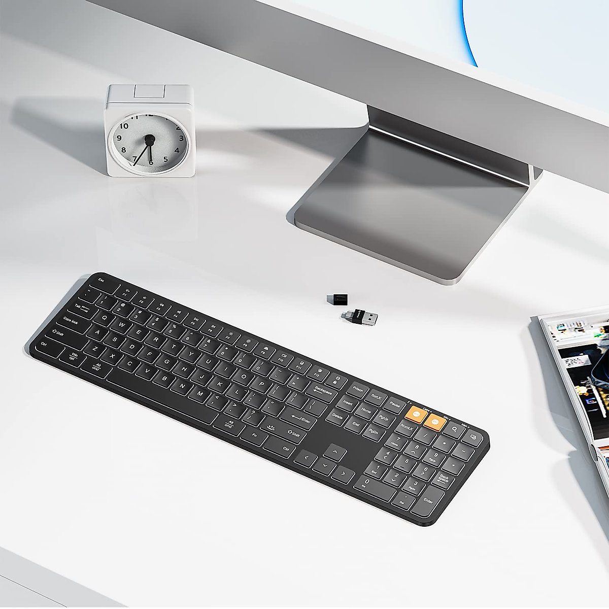 ProtoArc Backlit Wireless Keyboard, K100 2.4G Ultra Slim Wireless Illuminated Keyboard Full Size Silent Keyboard, Rechargeable, USB/Type C Connection, Natural Typing, Windows/Mac(Black)